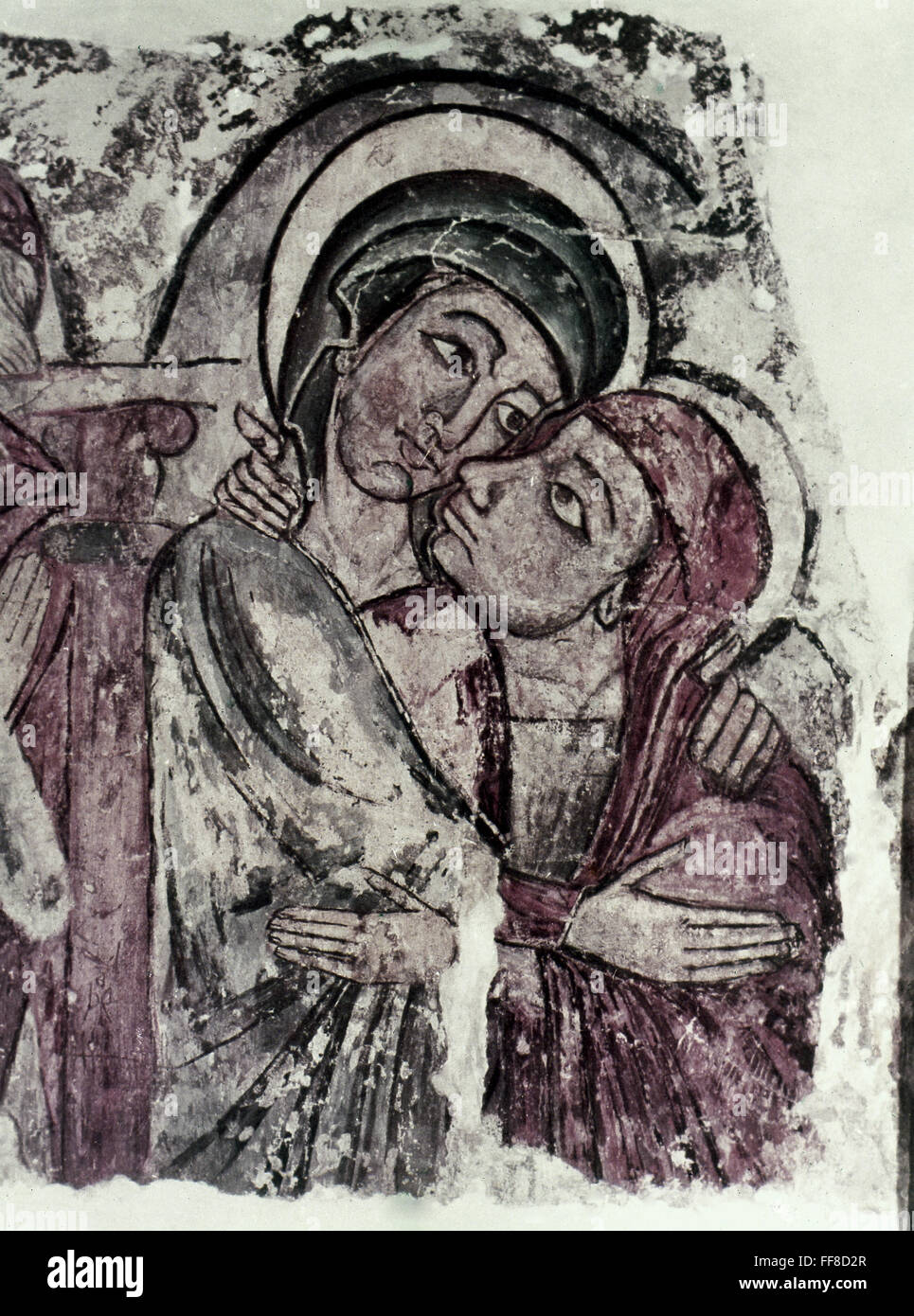 THE VISITATION. /nSpanish Romanesque mural painting, c1200 Stock Photo ...