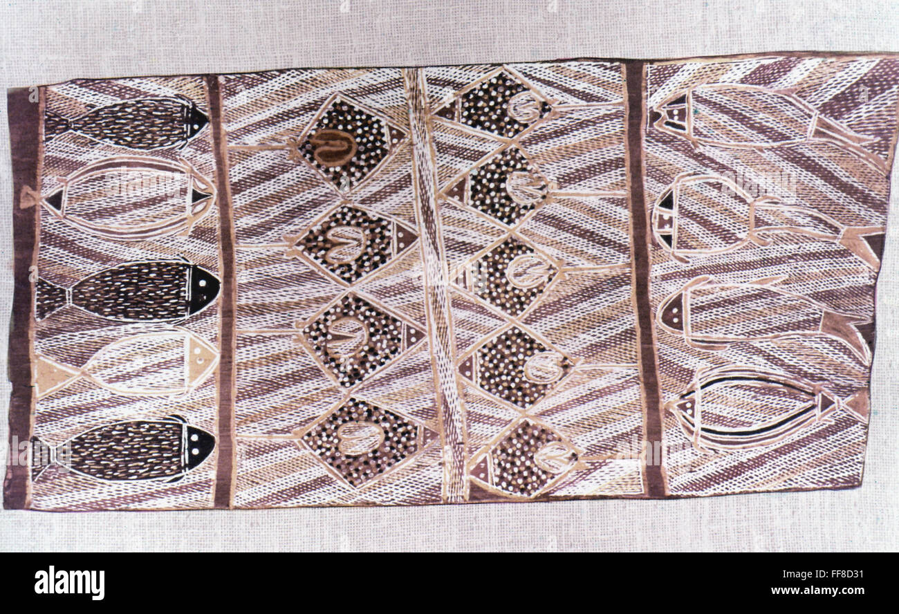 ABORIGINAL PAINTING. /nDesign with fish and stingray motif, Milingimbi ...