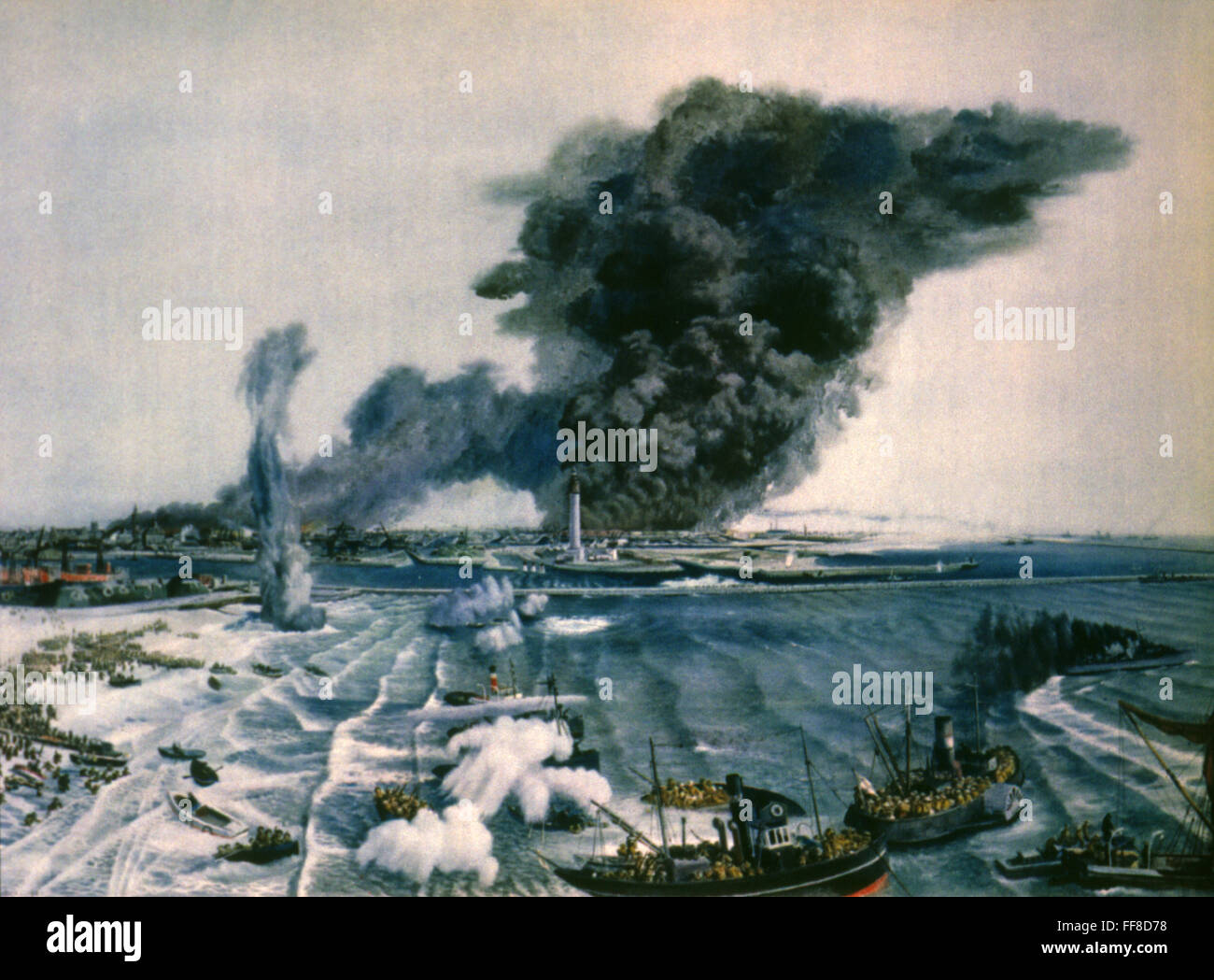 WW2: DUNKIRK, 1940. /nThe Evacuation from Dunkirk, 1940. Painting by ...