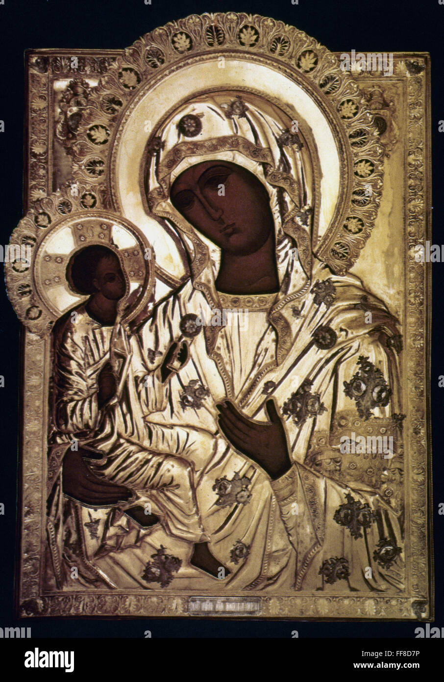 OUR LADY OF YEVSEMANISK. /nRussian icon painting, 16th century Stock ...