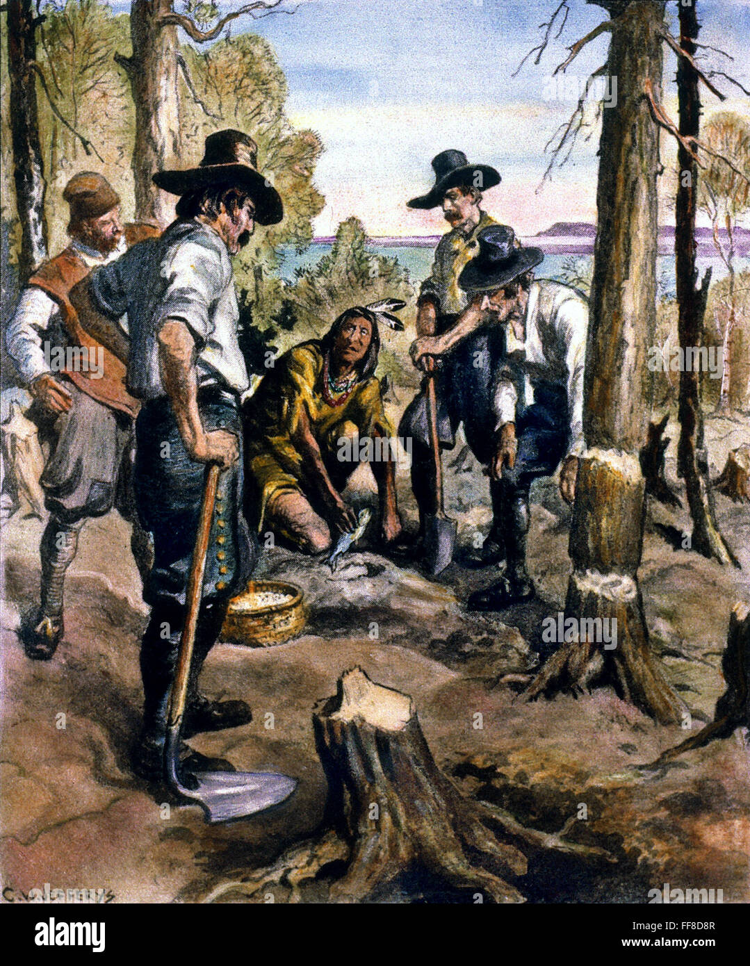 SQUANTO TEACHING PILGRIMS. /nSquanto teaching the principles of corn ...