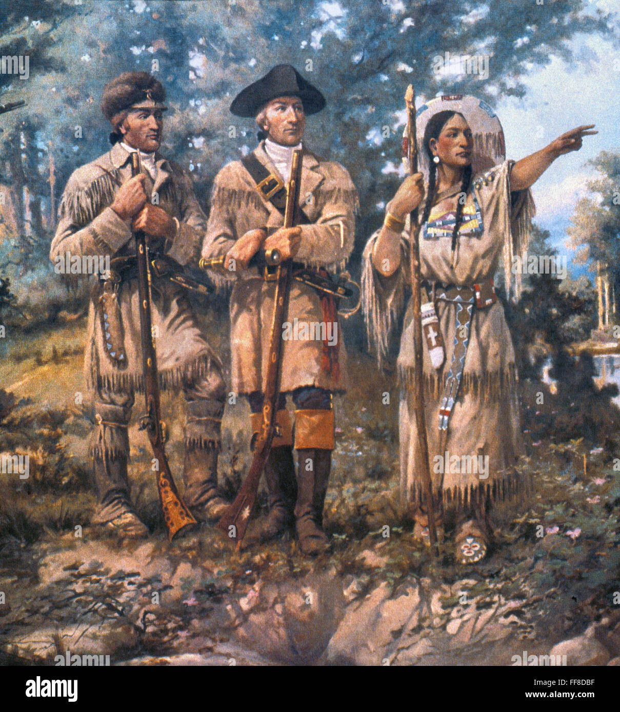 LEWIS AND CLARK, 1805. /nExplorers Meriwether Lewis (center) and ...