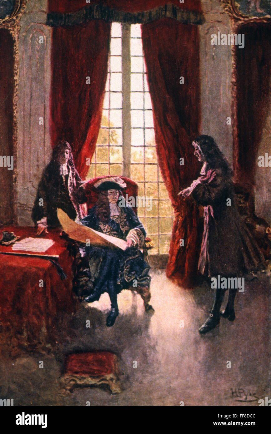 SIEUR DE LA SALLE /n(1643-1687). French explorer. La Salle petitioning ...