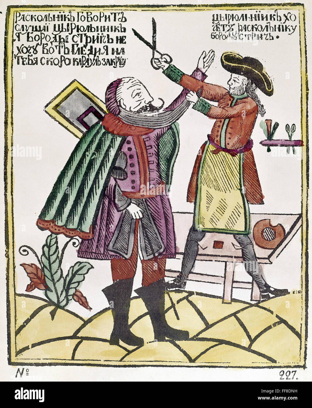 PETER THE GREAT: CARTOON. /nPeter the Great as a barber cutting off the ...