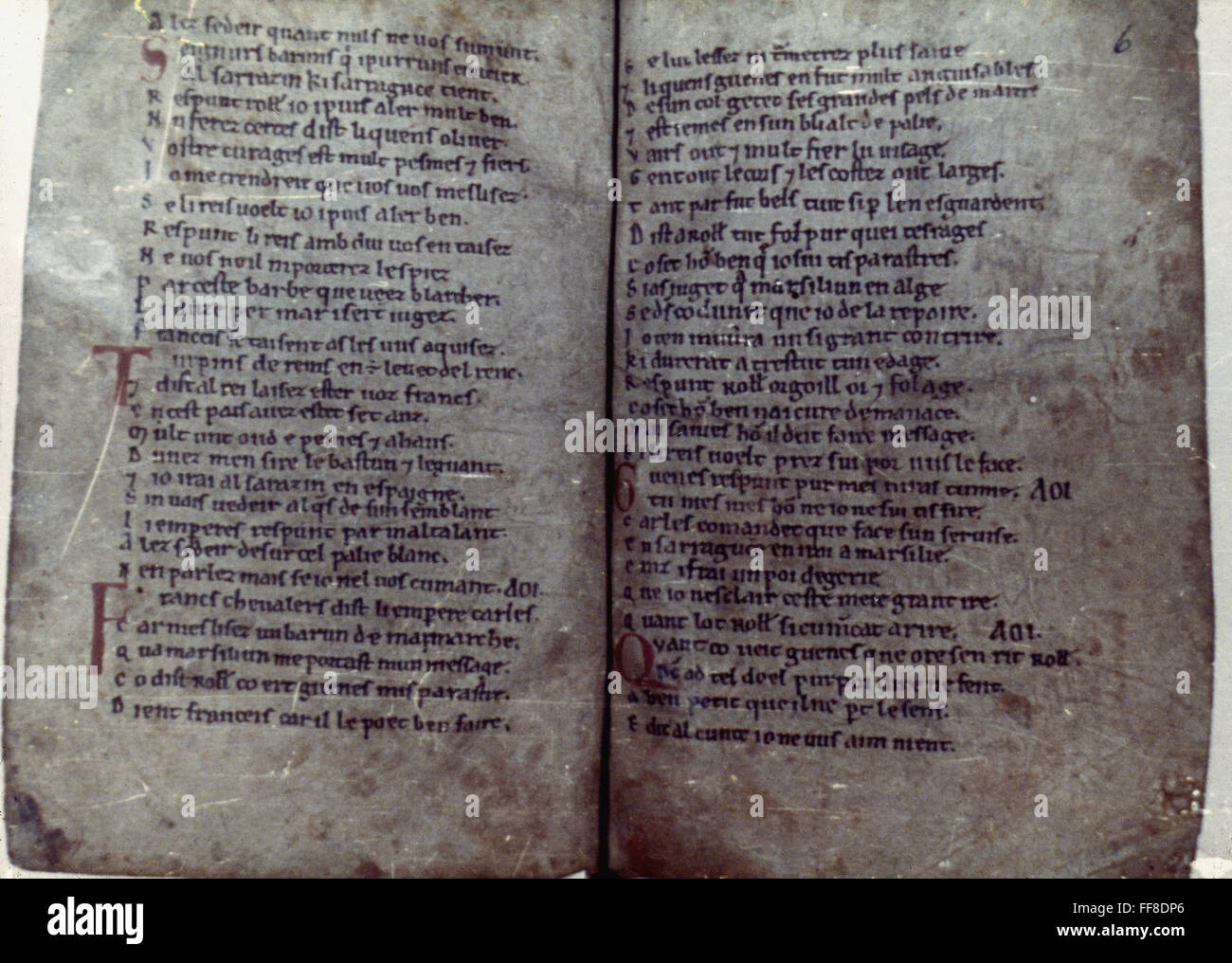 SONG OF ROLAND /nTwo pages of Anglo Norman text from a 12th century ...