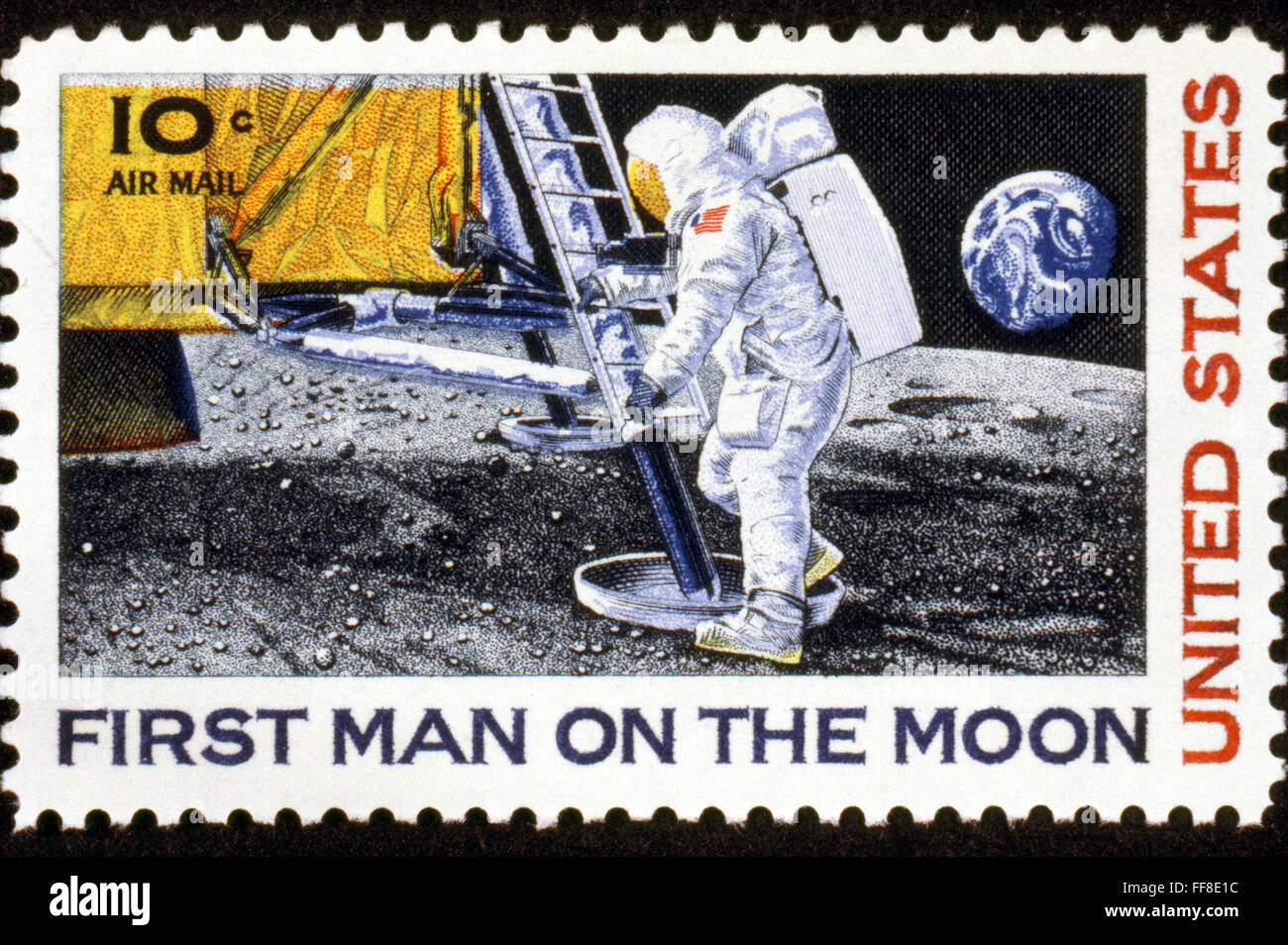 FIRST MAN ON THE MOON. /nU.S. commemorative postage stamp, 1969 Stock ...
