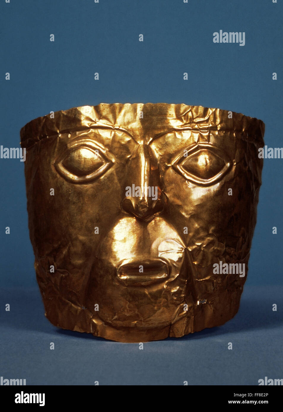 ANDES: GOLD MASK, 1400. /nPeruvian gold mask from mummy bundle. Chimu ...