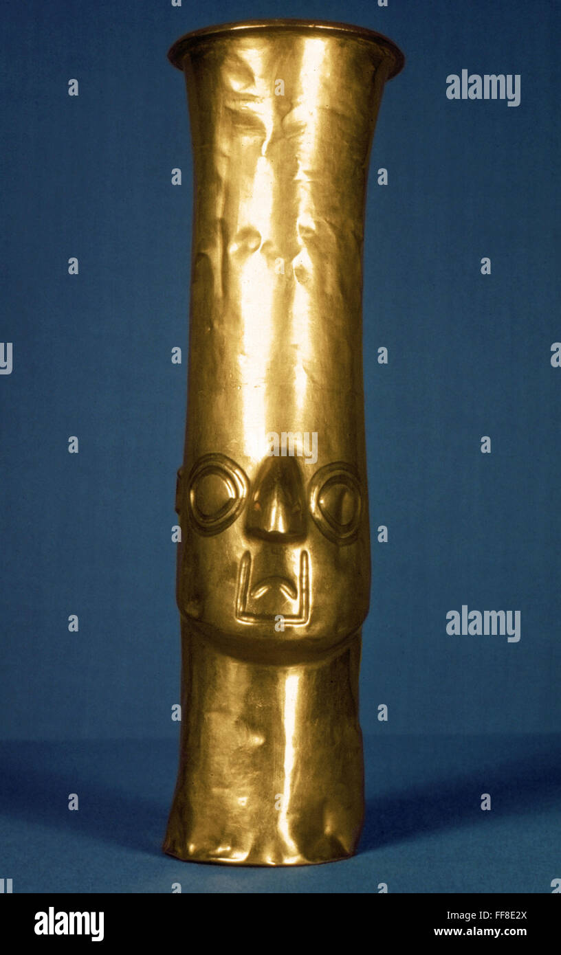 ANDES: GOLD EFFIGY, 1400. /nPre-Columbian gold effigy vase. From Chimu ...