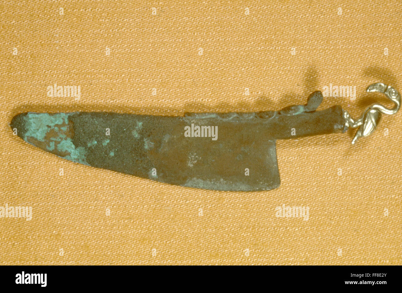 PERUVIAN BRONZE KNIFE /nwith gold bird on handle, of Inca workmanship ...