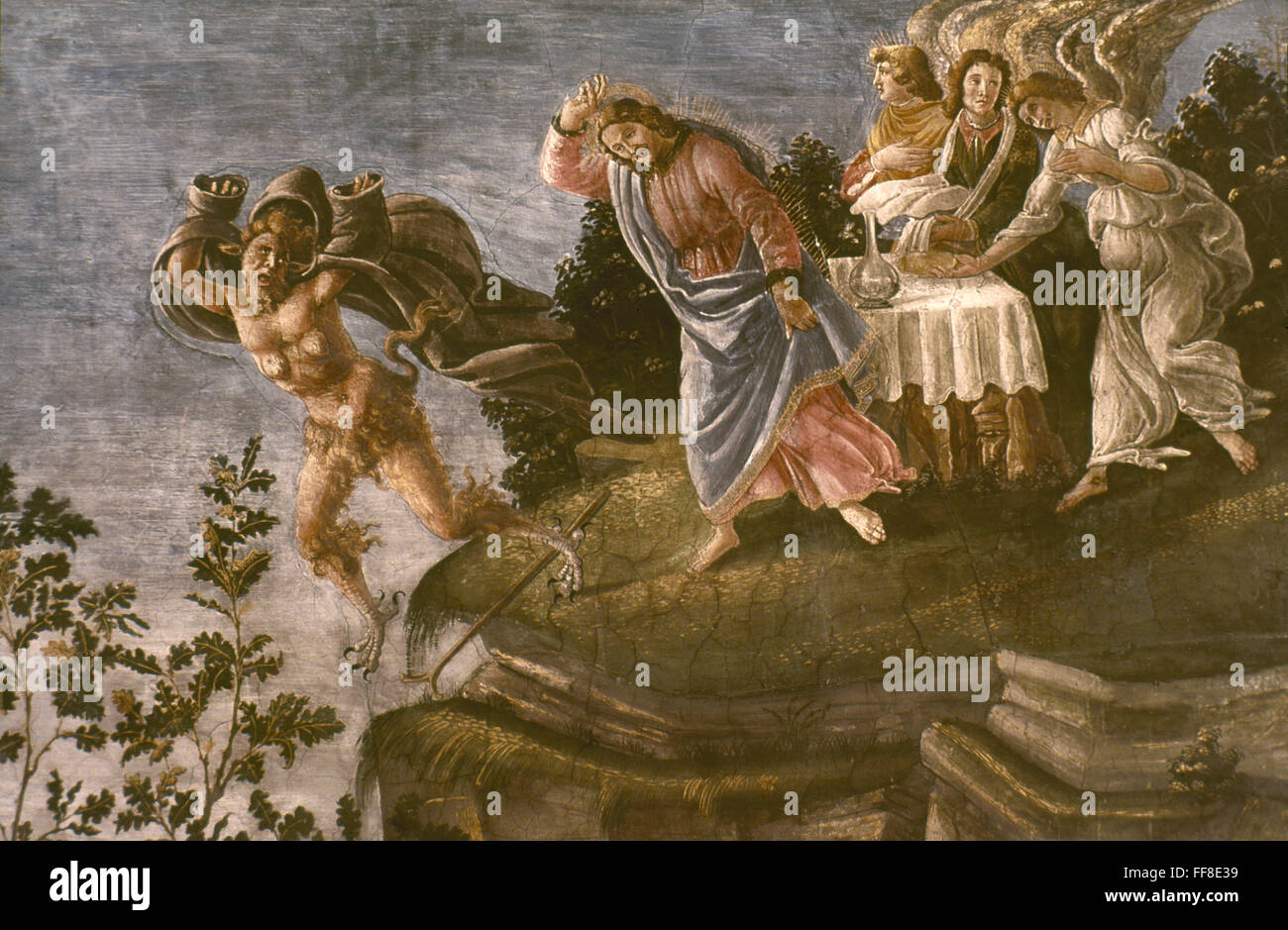 TEMPTATION OF CHRIST. /n'Three Temptations of Christ,' detail. Fresco ...