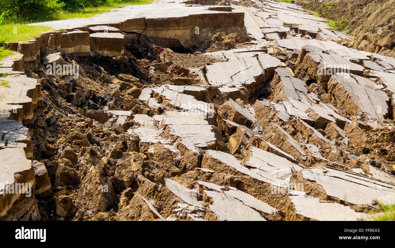 the collapse of the road caused by an earthquake Stock Photo - Alamy