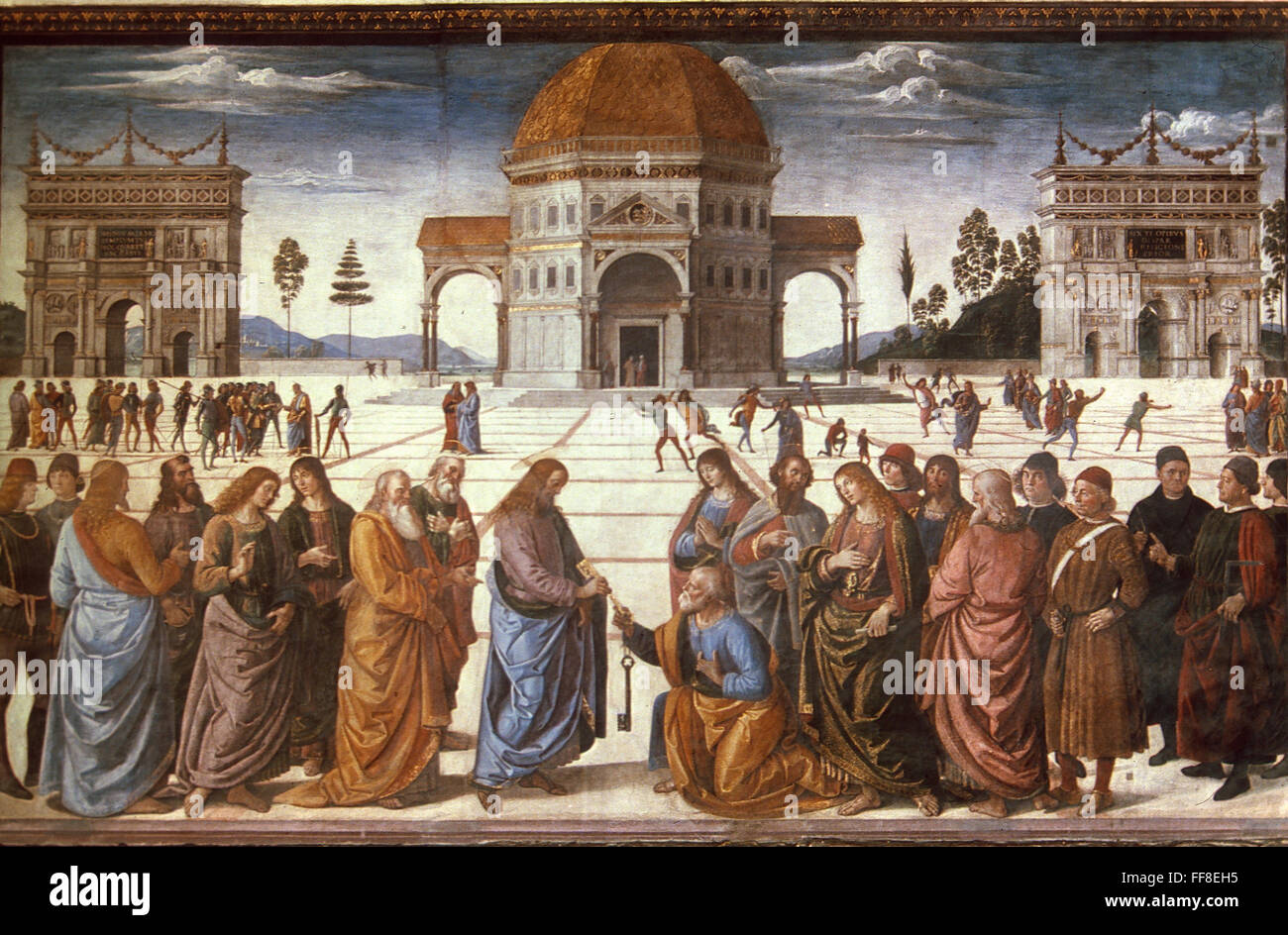PERUGINO: ST. PETER, 1481. /nJesus Christ giving the Keys to St. Peter ...
