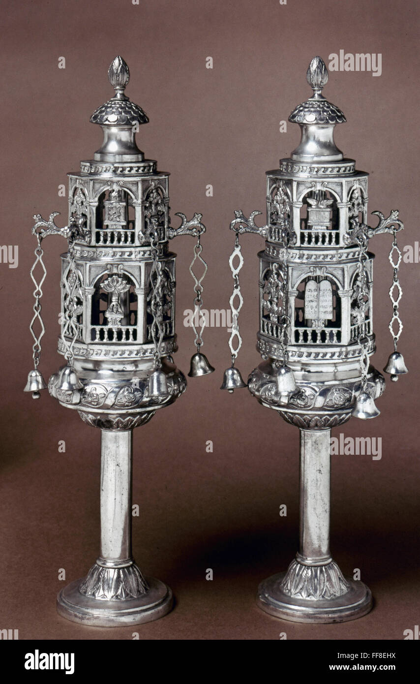 JUDAICA: TORAH SILVER BELLS. /nKnown as Rimonim. Silver, Italian, early ...