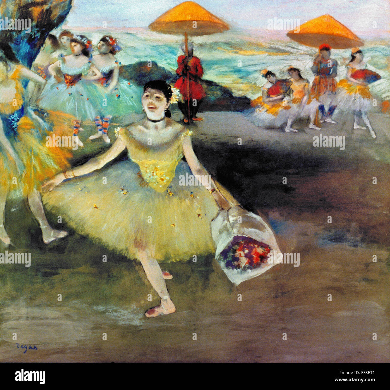 DEGAS: DANCER, 1878. /nEdgar Degas: Dancer bowing with flowers. Pastel ...