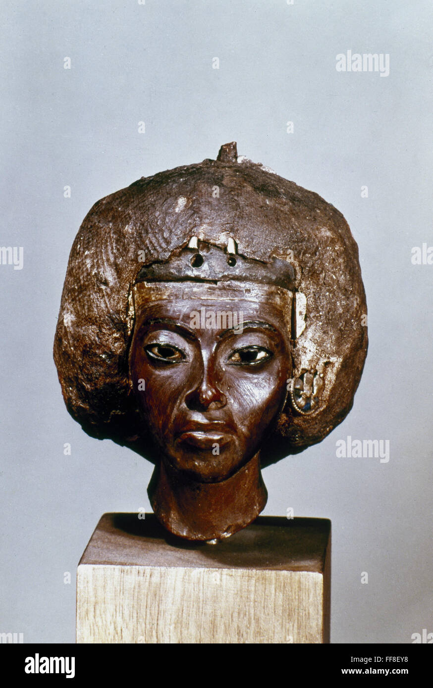 EGYPT: QUEEN TIYI. /nPainted wooden head of Queen Tiyi, wife of ...