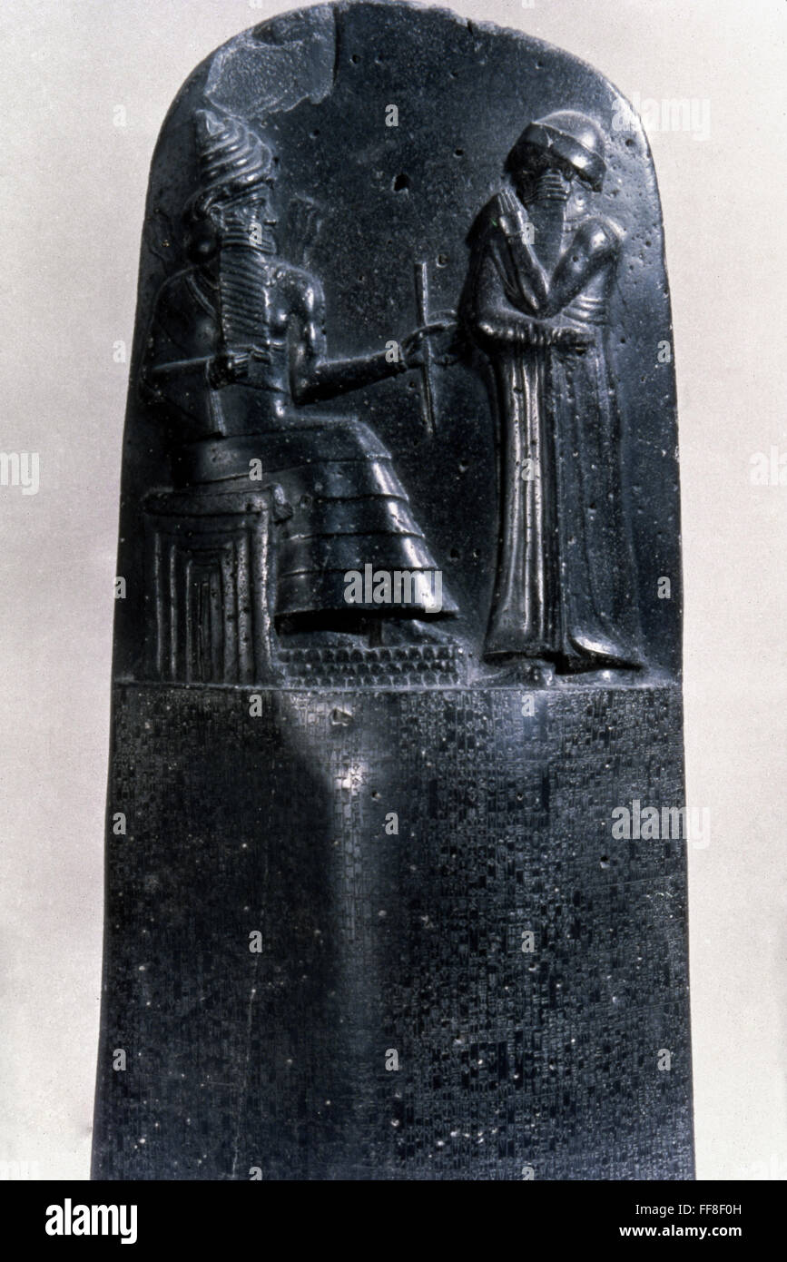 HAMMURABI'S CODE. /nKing of Babylon. Upper third of the diorite stele ...