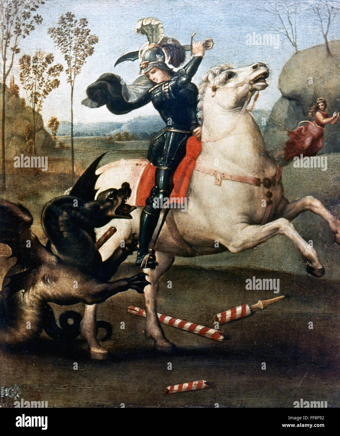 RAPHAEL: ST. GEORGE. /n'St. George and the Dragon.' Oil on wood, c1504 ...