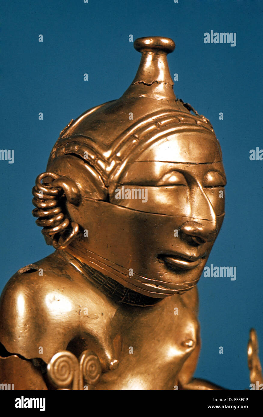 COLOMBIA: GOLD HEAD. /nPre-Columbian gold female figurine (detail, head ...