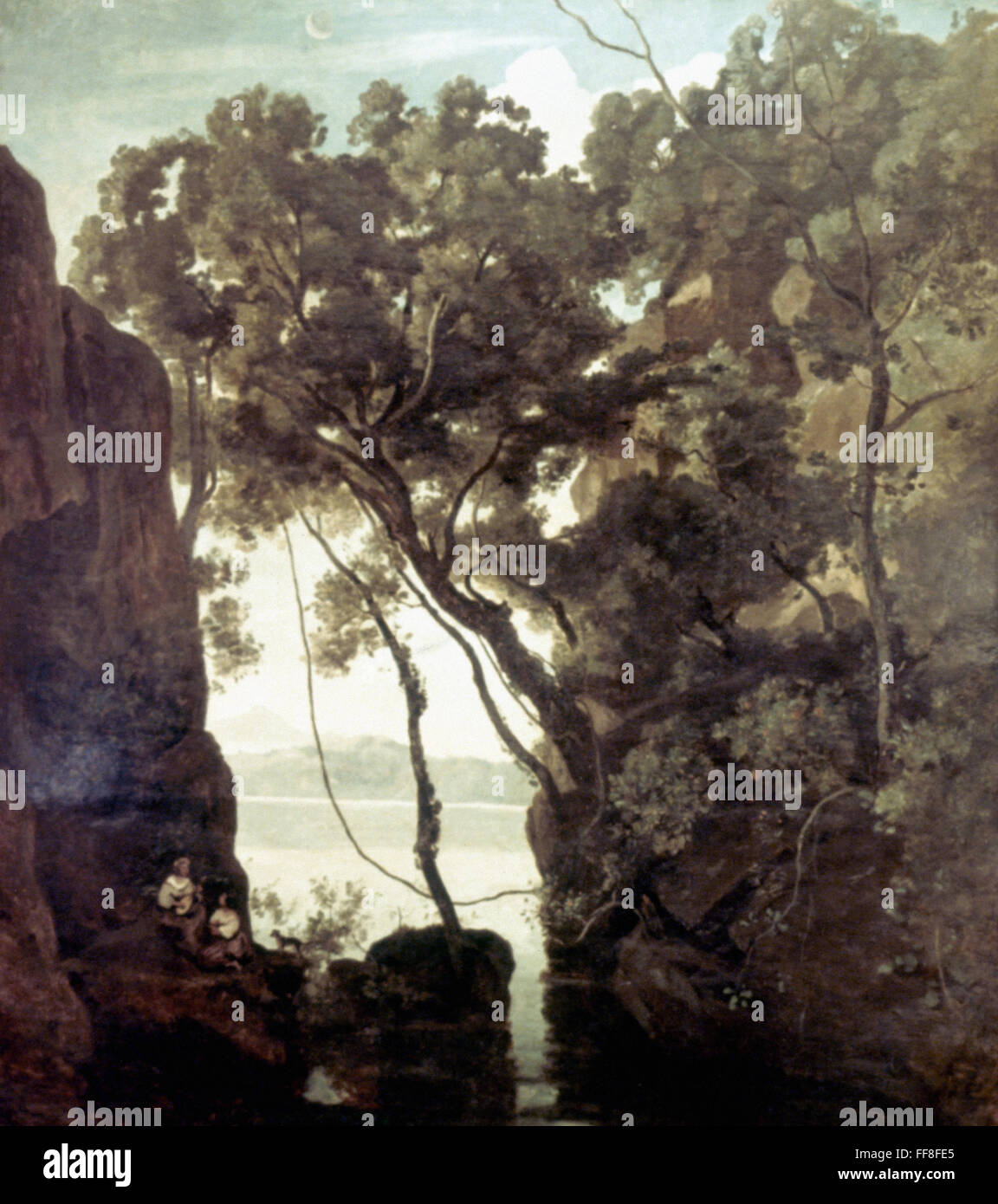 COROT: LAKE NEMI, 1843. /n'Lake Nemi, Seen through Trees.' Oil on ...