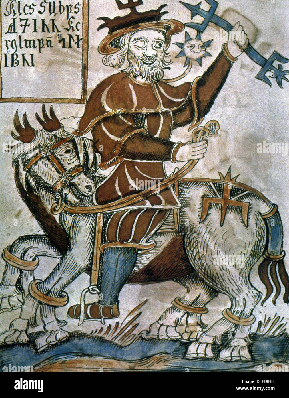 NORSE GOD ODIN. /nThe one-eyed god astride Sleipnir: illumination from ...