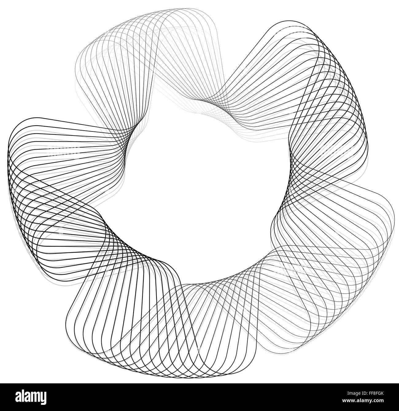 Abstract monochrome spirally, rotating element isolated on white ...