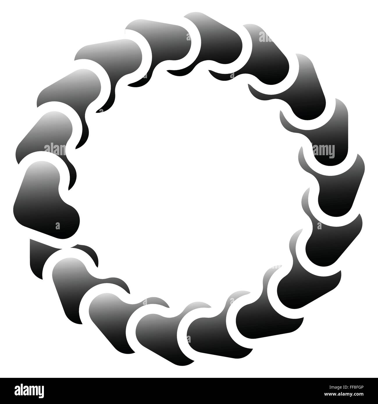 Abstract monochrome spirally, rotating element isolated on white ...