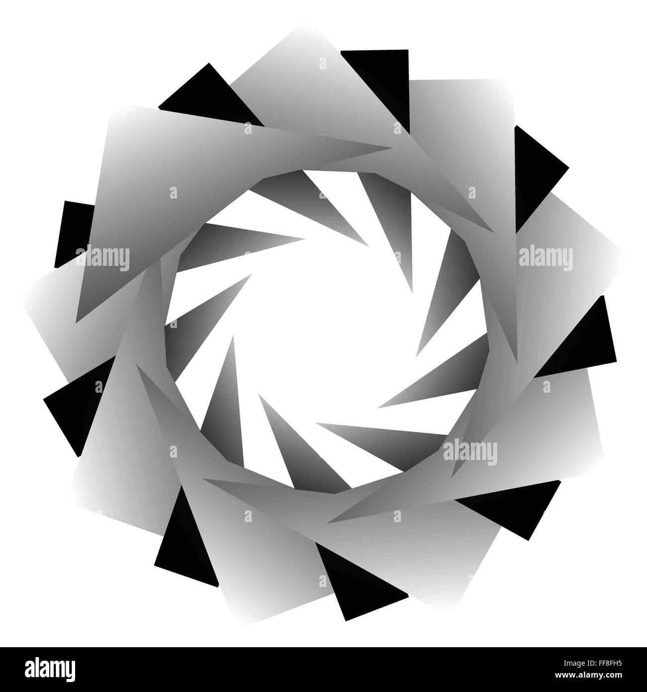 Abstract monochrome spirally, rotating element isolated on white ...