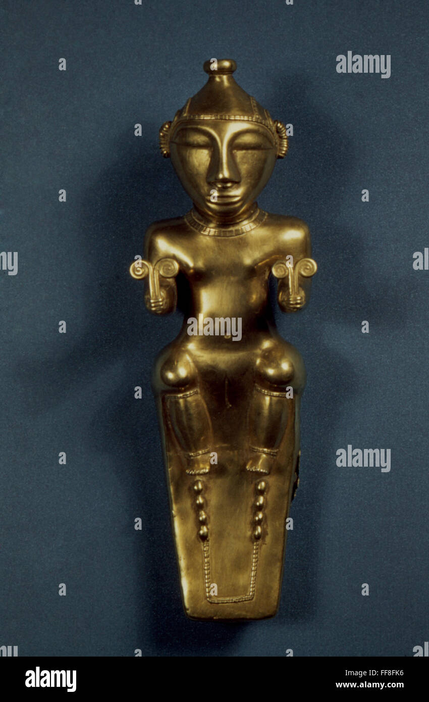 PRE-COLUMBIAN ART. /nFemale figurine. Gold. From Quimbaya, Columbia ...