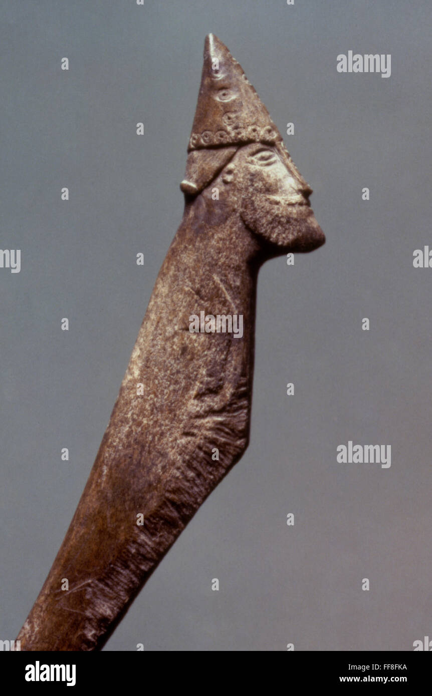 VIKING SHIP FIGUREHEAD /nOf a man, from elk antler. Sigtuna, Sweden ...