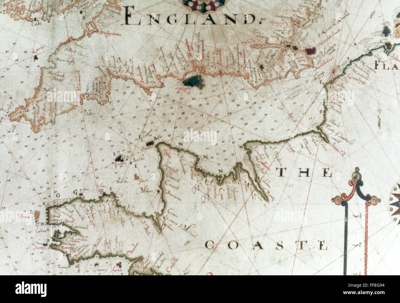 CHANNEL CHART, 1596. /nDetail of sailing chart of English Channel by ...