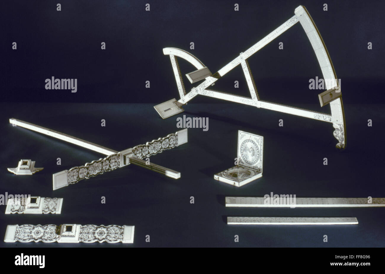 NAVIGATION AIDS, c1700. /nSet of ivory navigational instruments by T ...