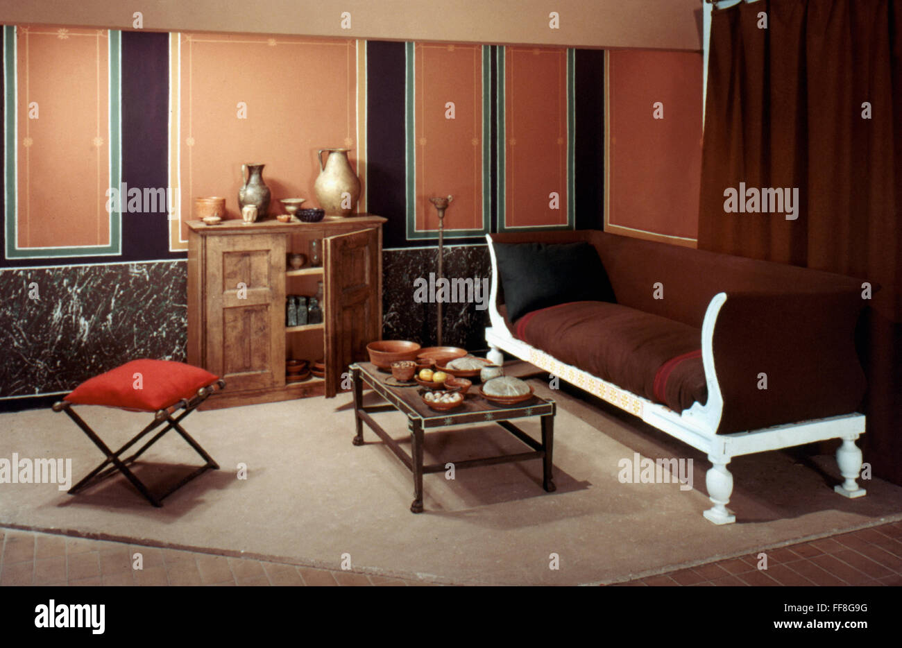 ROMAN DINING ROOM, 100 AD. /nReconstruction of a Roman dining room, AD ...