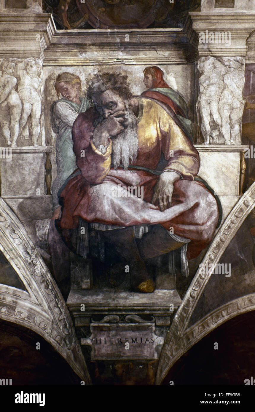 MICHELANGELO: JEREMIAH. /nThe prophet Jeremiah. Fresco from the Sistine ...