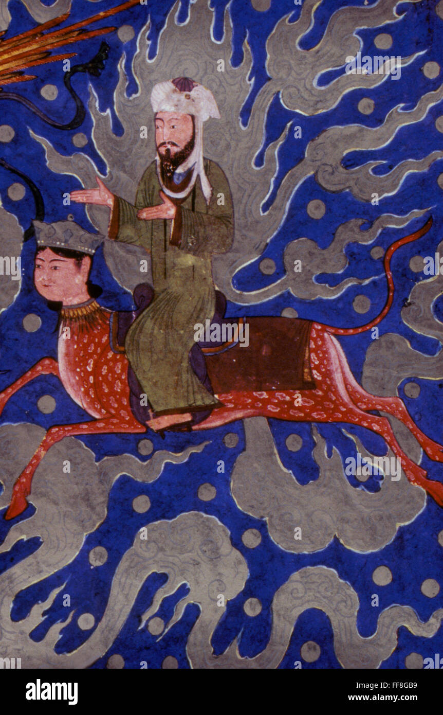 MOHAMMED (570-632). /nArabian prophet and founder of Islam. Mohammed, riding the Buraq, arrives ...