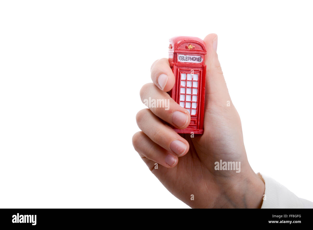 Hand holding telephone booth Stock Photo - Alamy
