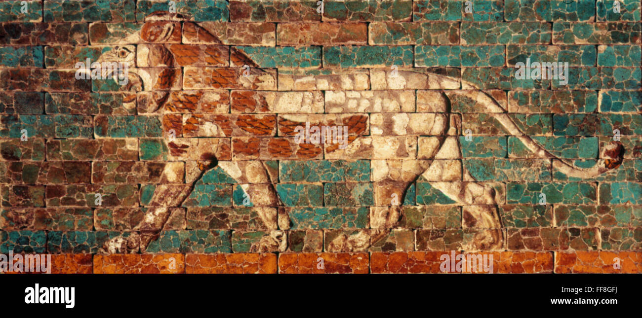 BABYLON: LION. /nBabylonian molded and glazed brick panel of a lion ...