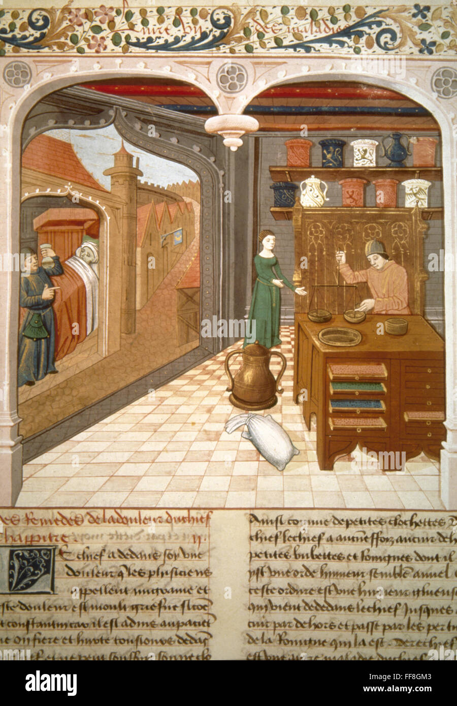 PHYSICIAN, 15th CENTURY. /nPhysician performing uroscopy (left); woman ...
