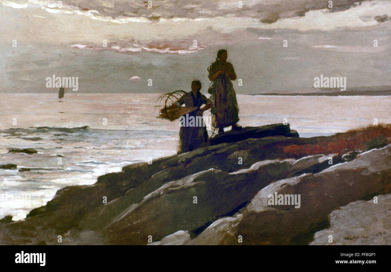 HOMER: SUNSET, 1896. /nWinslow Homer: Sunset, Saco Bay. Oil, 1896 Stock ...