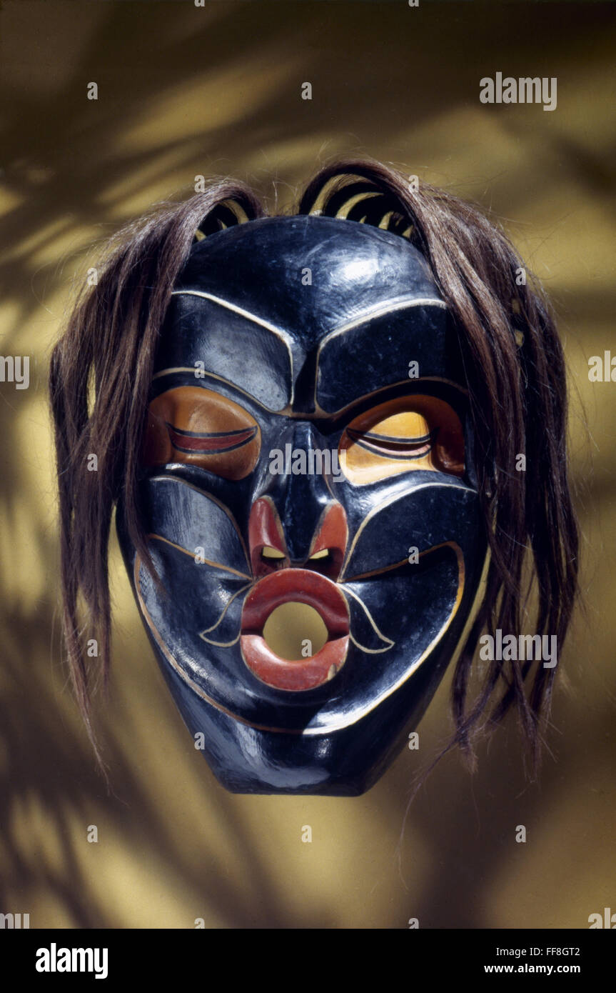 NATIVE AMERICAN MASK. /nKwakiutl painted wood and hair Tsonoqua mask ...