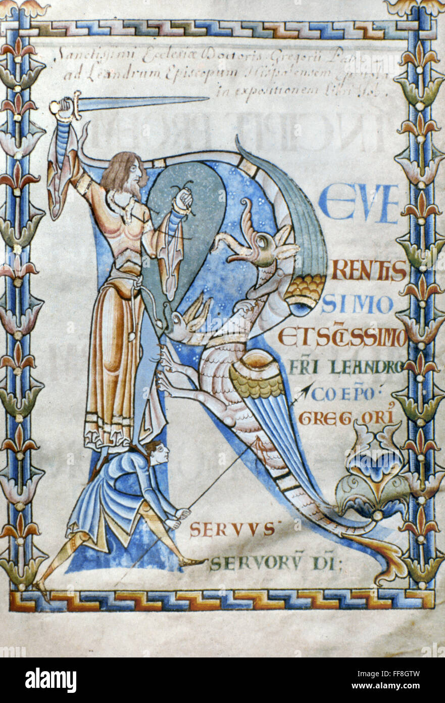 KNIGHT AND MONSTER. /nKnight fighting a fabulous monster, depicted in a ...