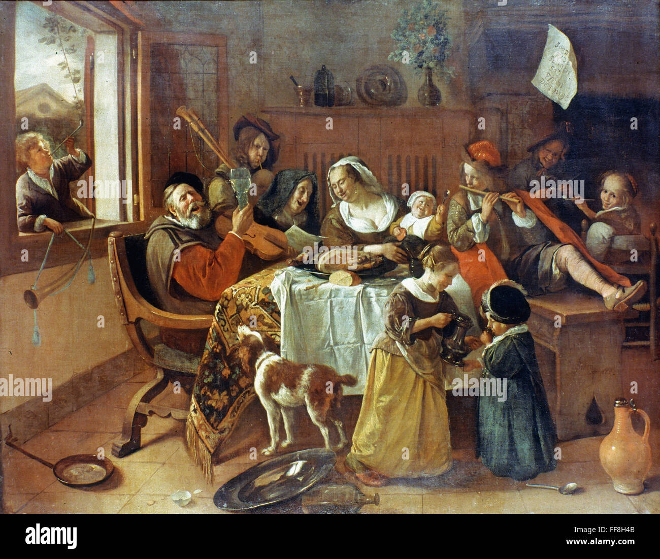 JAN STEEN: FAMILY SCENE. /n'The Merry Family.' Oil on canvas by Jan ...