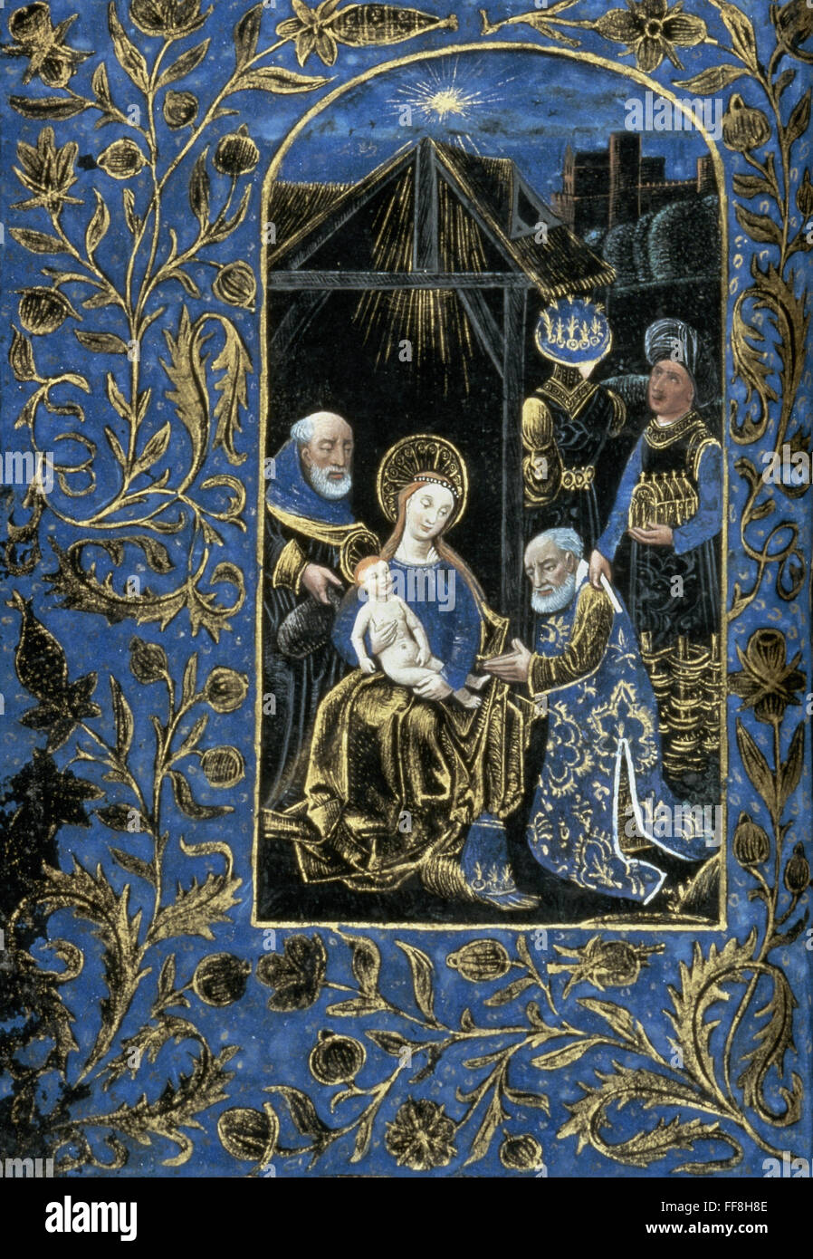 ADORATION OF MAGI. /nIllumination from a Flemish Book of Hours, late 15th century Stock Photo ...