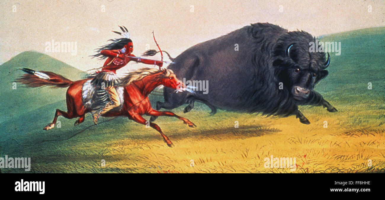 BUFFALO HUNT, c1832. /nDetail of oil on canvas by George Catlin Stock ...