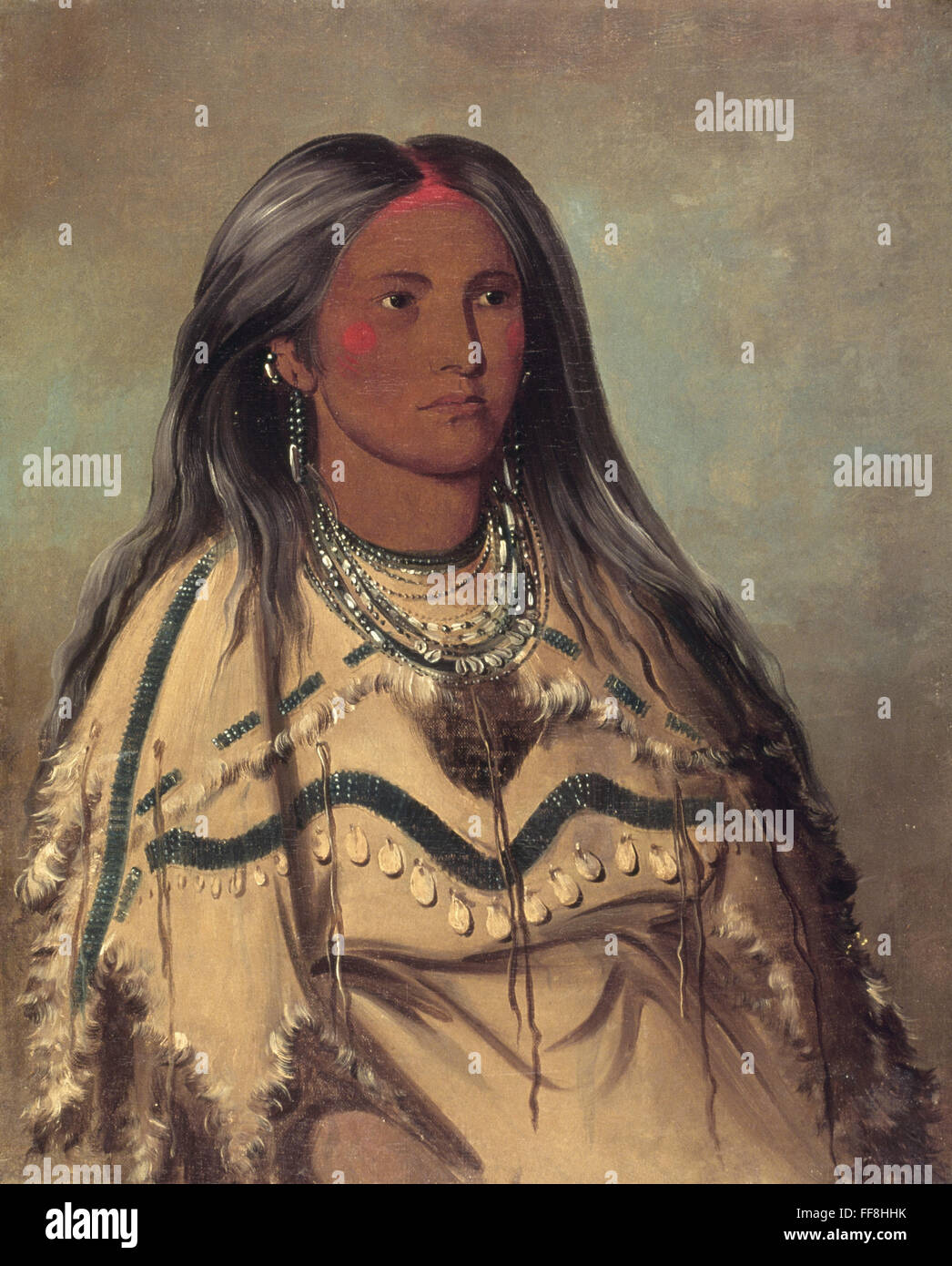 CATLIN: MANDAN WOMAN, 1832. /nSha-ko-ka, Mint, a Mandan Woman. Canvas ...