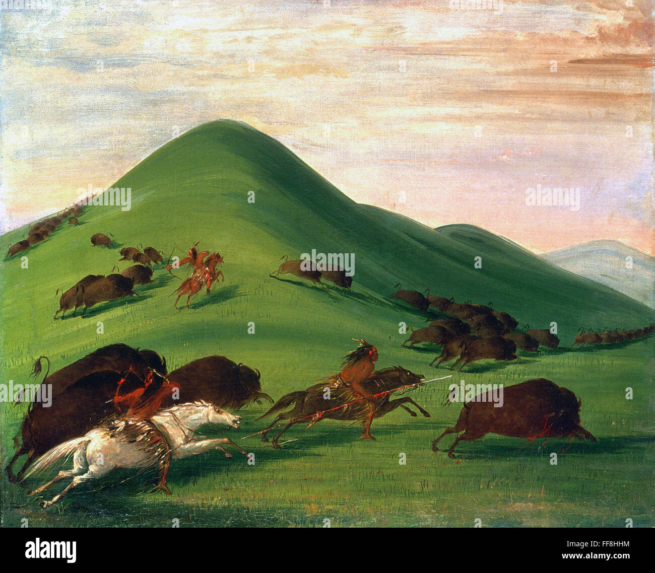 BUFFALO HUNT, 1830s. /nWith bows and lances, Comanche. Canvas by George ...