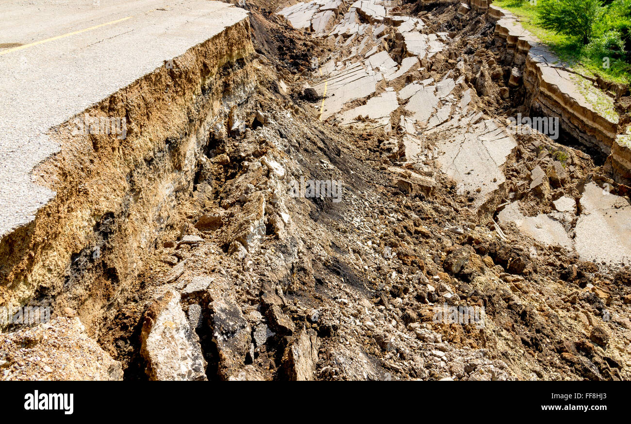 the collapse of the road caused by an earthquake Stock Photo - Alamy