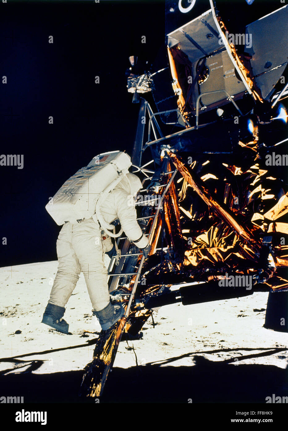 APOLLO 11: 'BUZZ' ALDRIN /ndescends lunar module, "Eagle," to the ...