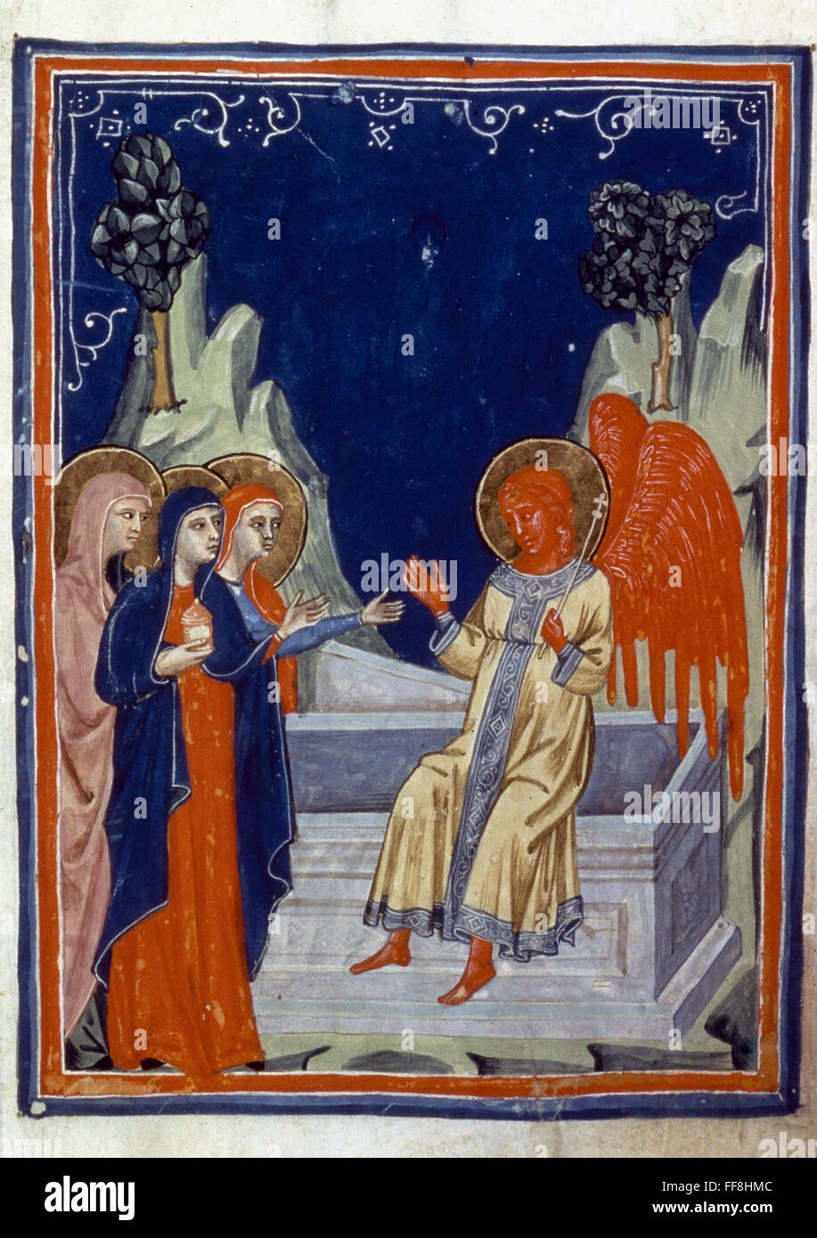 JESUS: RESURRECTION. /nThree Marys at Tomb of Christ. Italian miniature ...