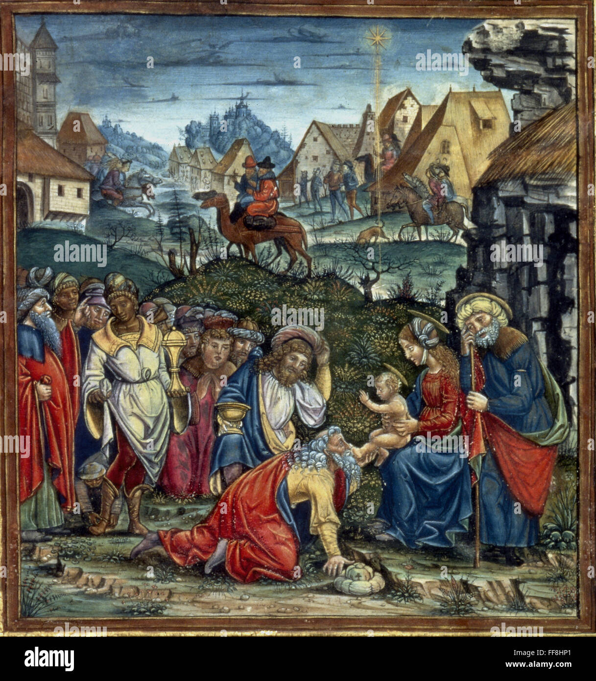 ADORATION OF THE MAGI. /nIllumination from an Italian Gradual, early 16th century Stock Photo ...