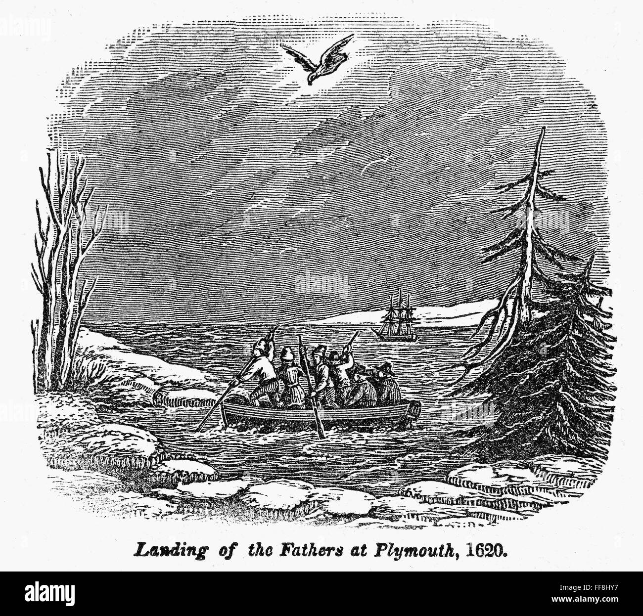PLYMOUTH ROCK: LANDING. /nThe Landing of the Pilgrims on Plymouth Rock ...